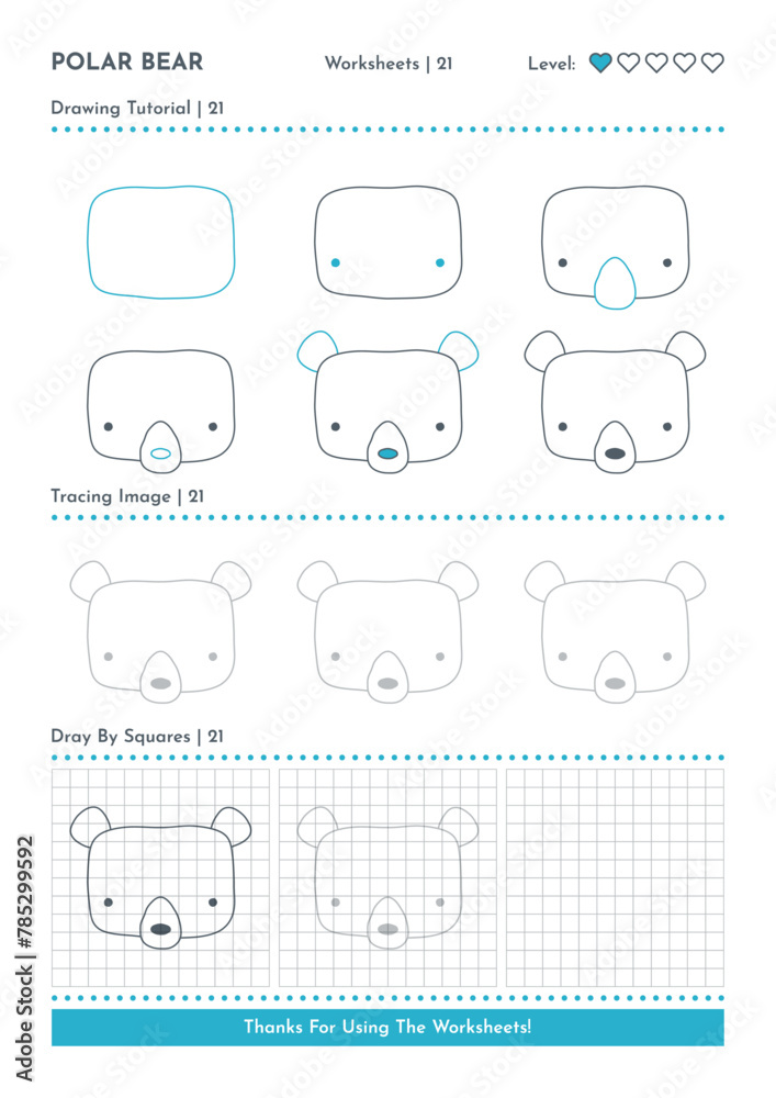 Vector de Stock How to Draw Doodle Animal Polar Bear, Cartoon Character ...