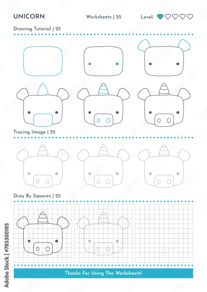 How to Draw Doodle Unicorn, Cartoon Character Step by Step Drawing ...