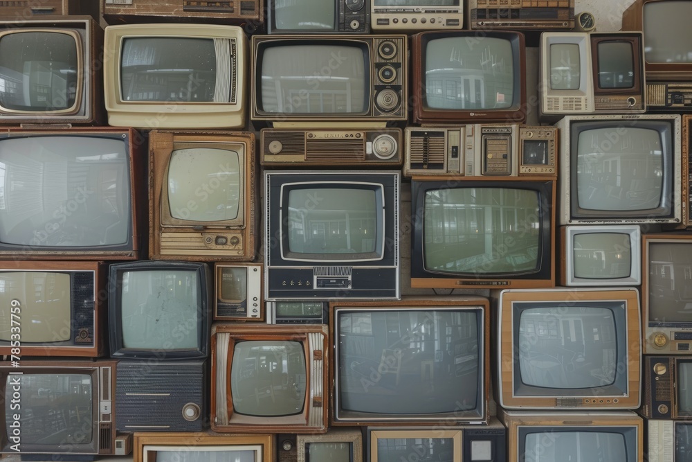 Various retro TVs with static on screens - Collection of vintage TVs ...