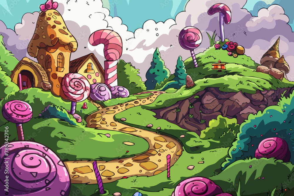 Candyland, Vector illustration, cartoon background Stock Vector | Adobe ...
