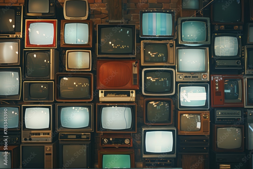 Collection of vintage TV sets with static - Numerous vintage television ...