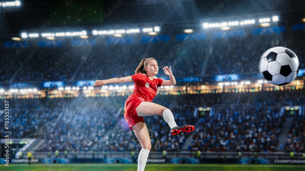 Aesthetic Shot Of Professional Female Soccer Football Player Jumping ...