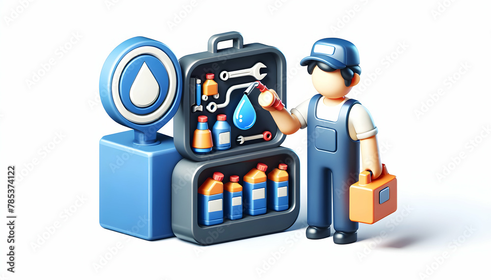 3D Icon: Fluid Mechanics Mechanic Ensuring Optimal Vehicle Fluid ...