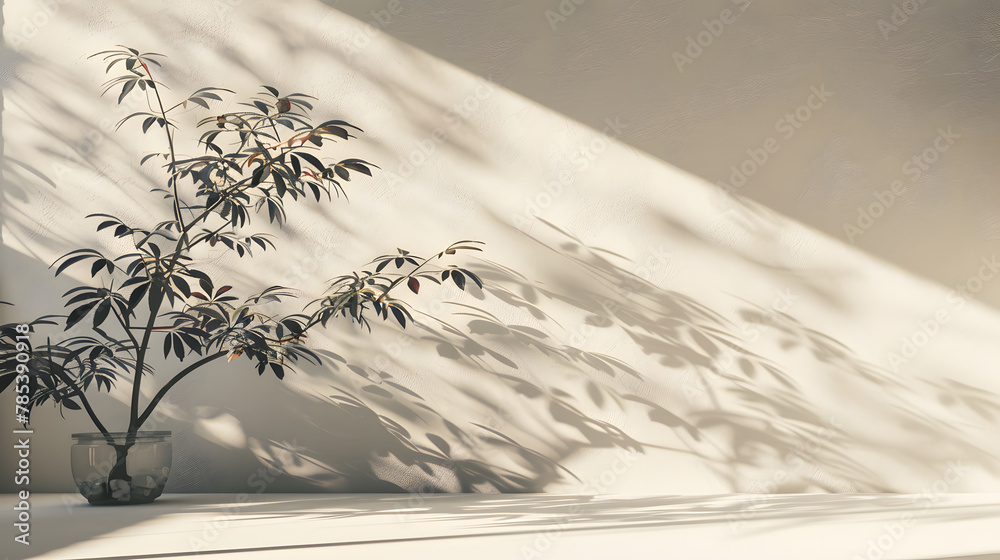 Realistic and minimalist blurred natural light windows, leaves shadow ...