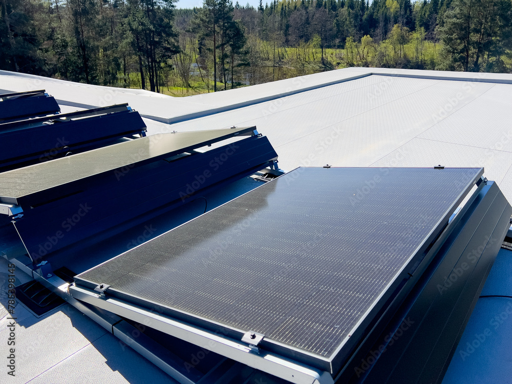 Photovoltaic system. Solar Panels on Flat Roof. Roof Solar Mounting ...