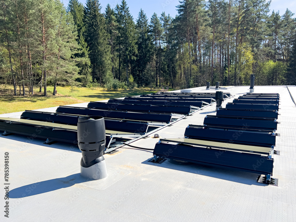 Photovoltaic system. Solar Panels on Flat Roof. Roof Solar Mounting ...