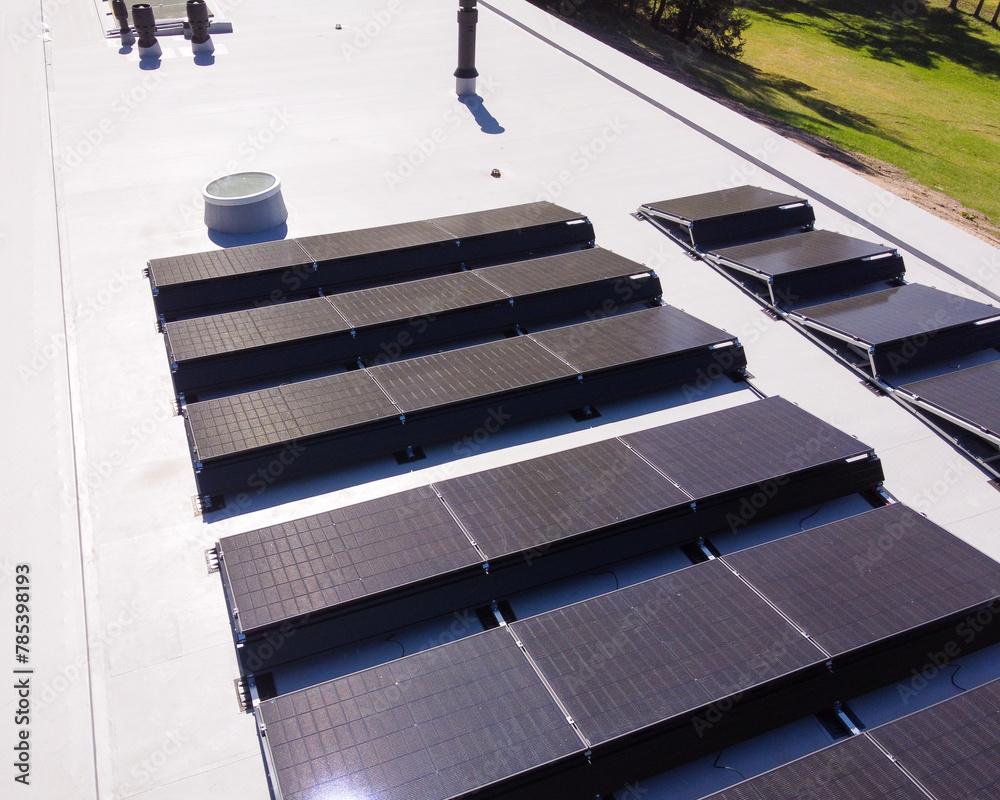 Photovoltaic system. Solar Panels on Flat Roof. Roof Solar Mounting ...