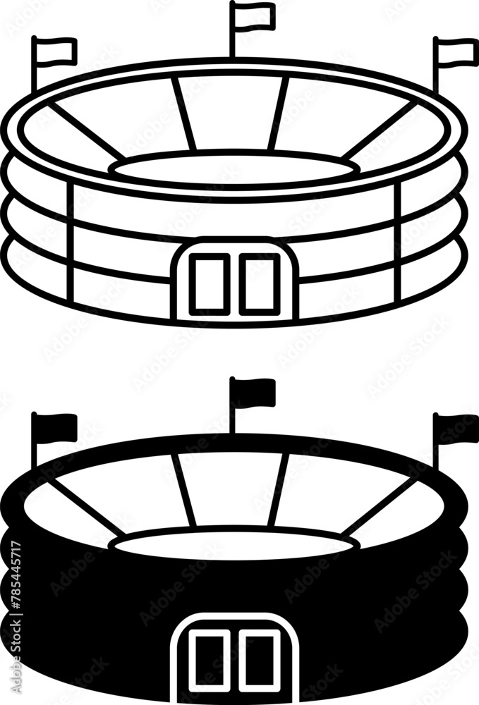 Stadium icons. Black and White Vector Icons of Sports Stadium Building ...