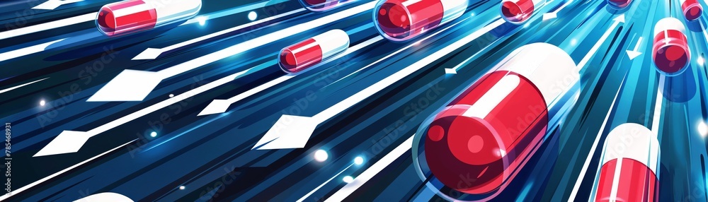 Marketing poster for a new drug with arrows symbolizing quick relief ...