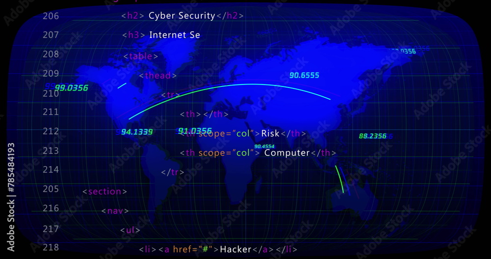 Image of world map and data processing Stock Illustration | Adobe Stock