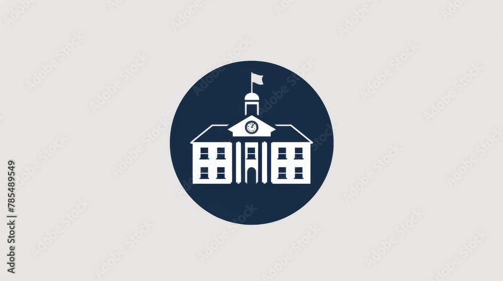 logo, simple line art of simple school building icon, navy blue circle ...