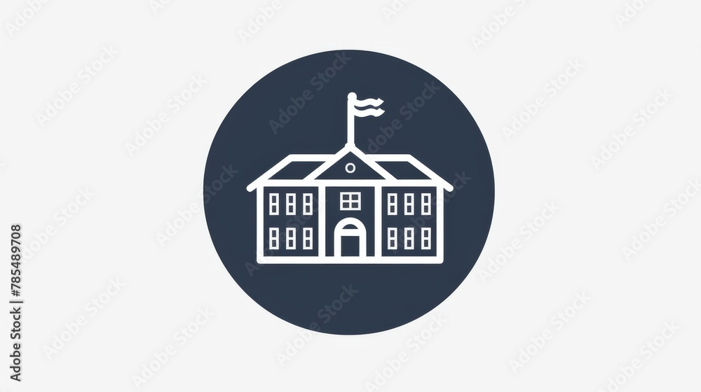 logo, simple line art of simple school building icon, navy blue circle ...