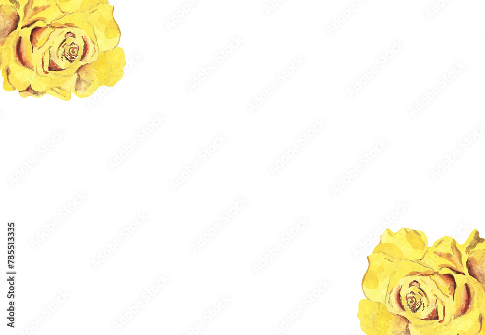 Watercolor floral banner with yellow roses for postcard poster template ...