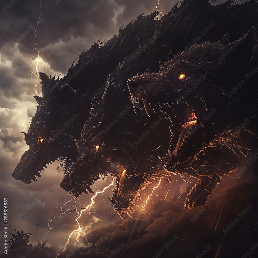 Cerberus, Three-Headed Dog, Guardian of the Underworld, Howling at the ...