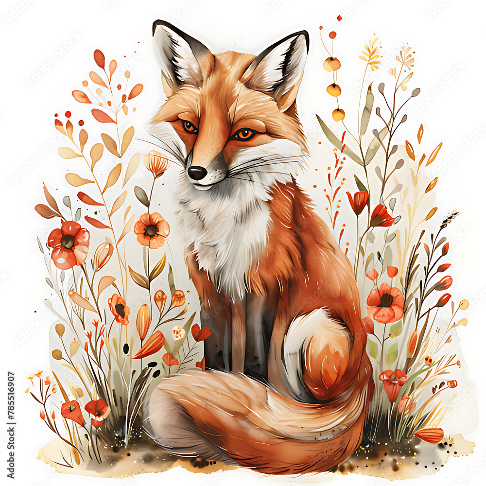 Ilustración de Stock Watercolor Fox Flowers Florals Wood Seamless ...