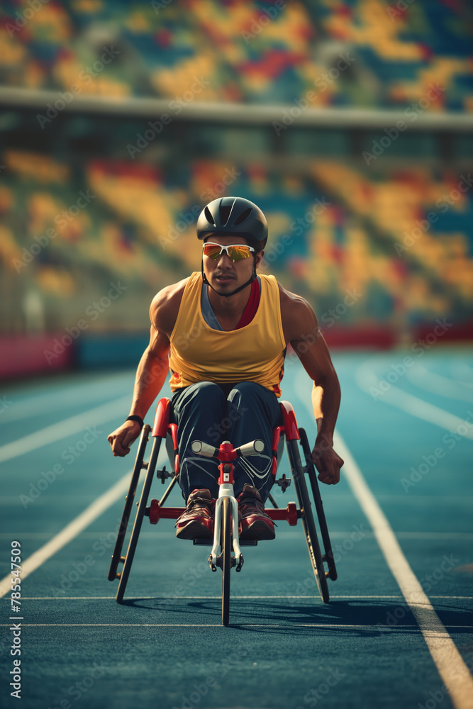 Disabled athlete on the stadium. Portrait of disabled professional ...
