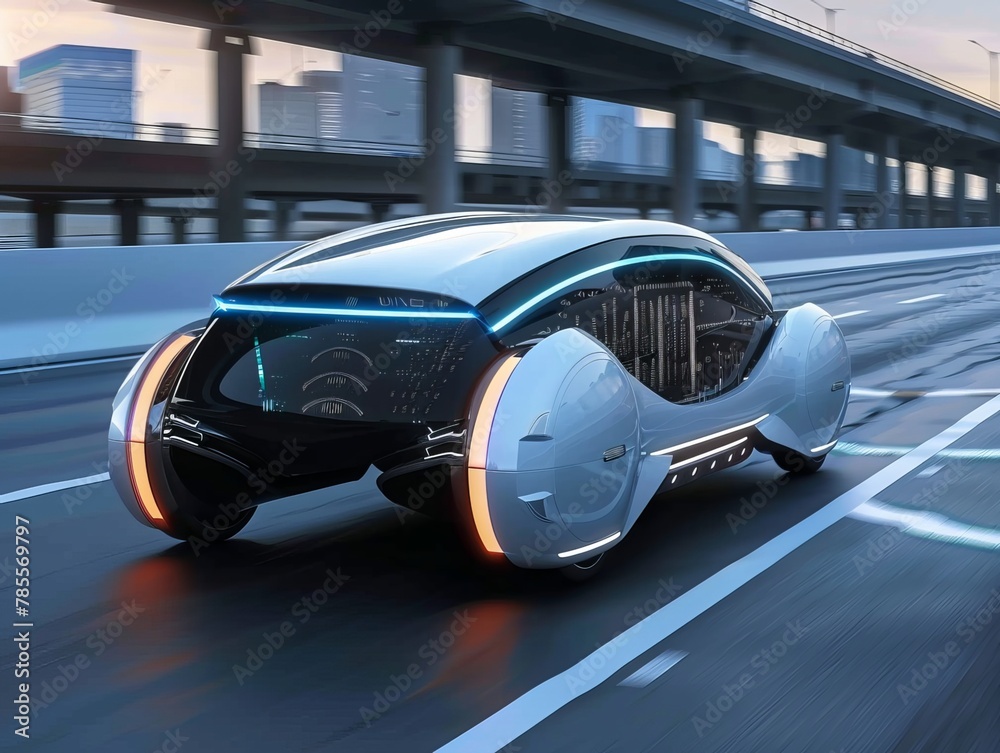 An autonomous car is depicted driving on a road, utilizing advanced ...