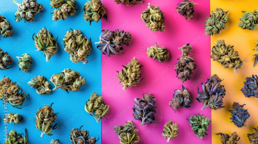 Artistic Cannabis Buds Flat Lay - A bold and eye-catching composition ...