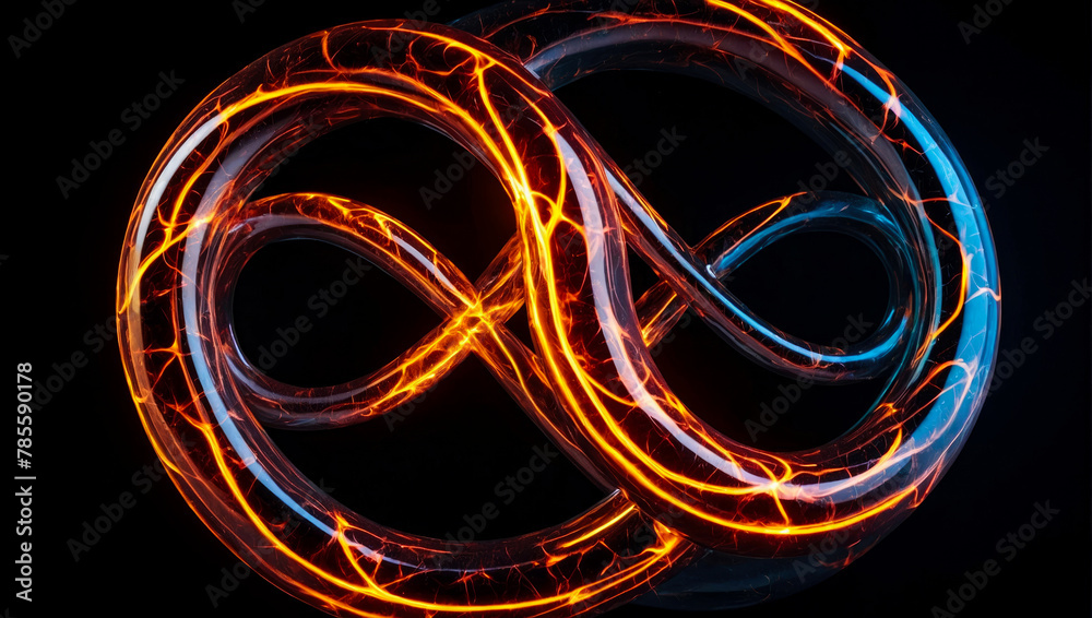 shape of transparent infinity symbol filled with fire nebulae and ...