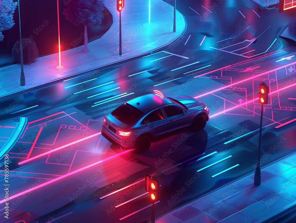 Stock-Illustration „Illustrating an autonomous vehicle navigating a crossroad, this image ...