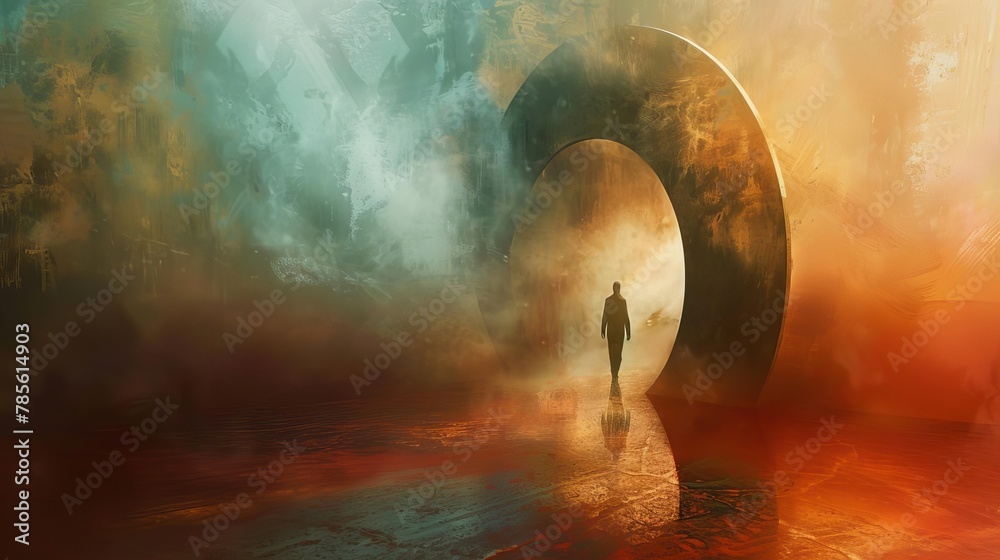 surreal digital painting of a person walking through a mirror into a ...