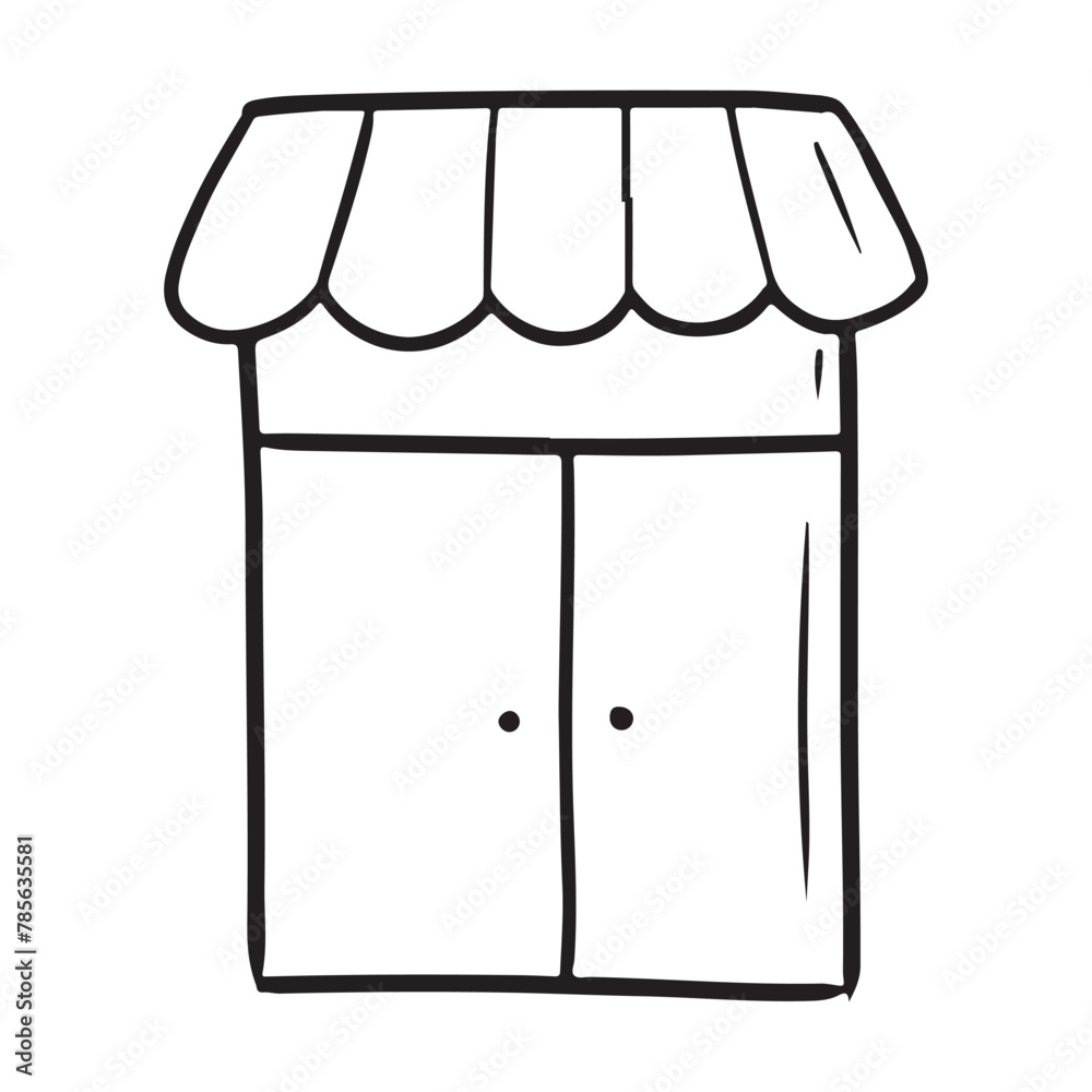 Beautiful shopwindow with striped roof in black isolated on white ...