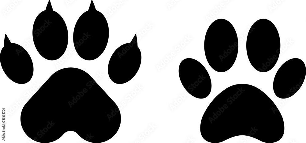Cat and dog paw prints icons vector image. The paw print saddles of the ...