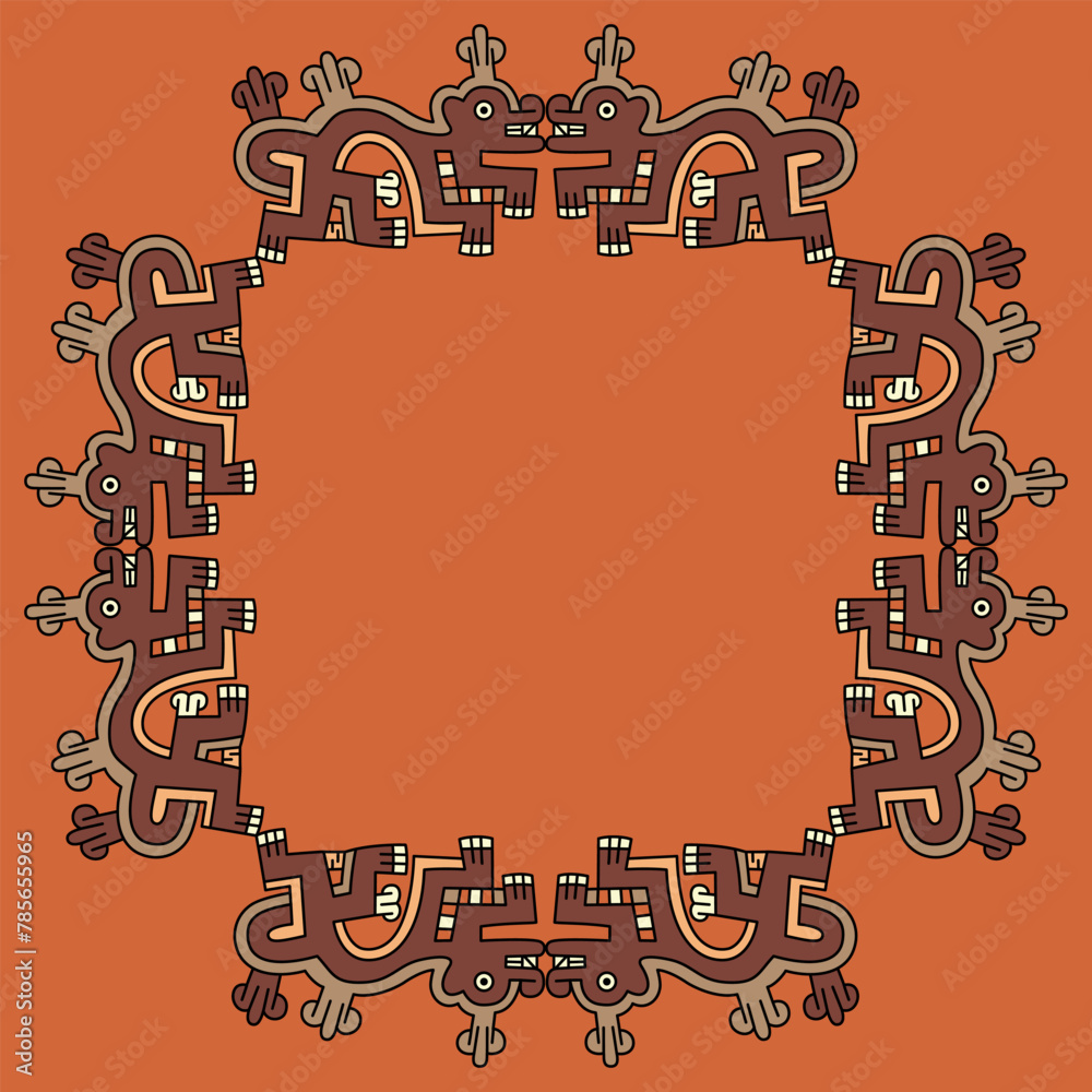 Rectangular ethnic frame or border with fantastic animals. Native ...