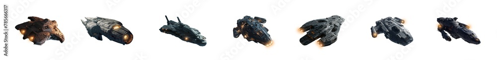 Set of spaceships. Isolated transparent PNG background. Space shuttle ...