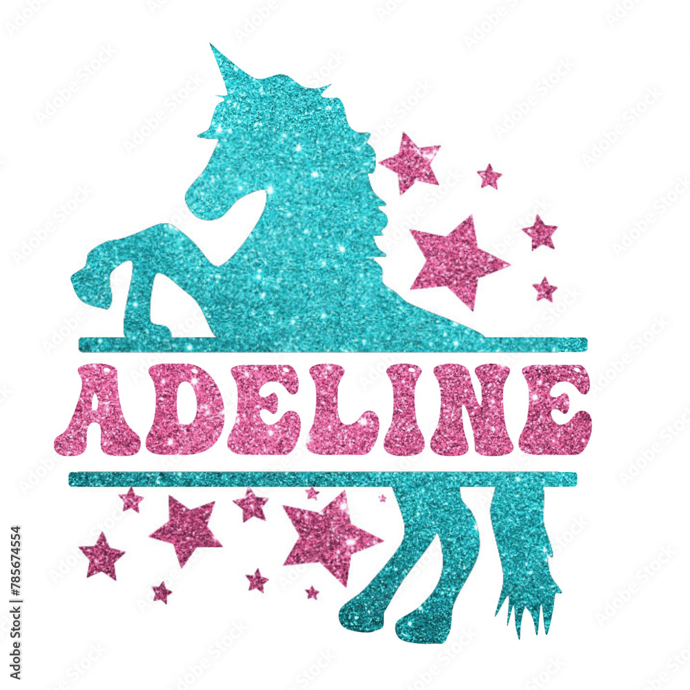 Adeline - pink glitter - name written in a frame with light blue ...
