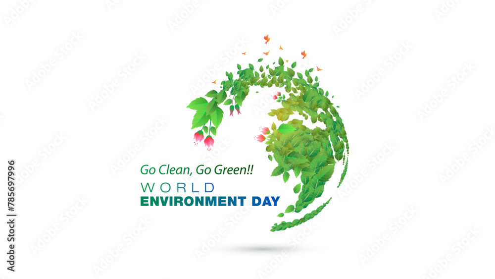 Green World Environment day Vector illustration. Modern Globe, earth ...