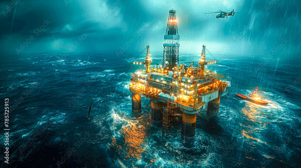 Offshore industrial platform for oil and gas production in the ocean ...