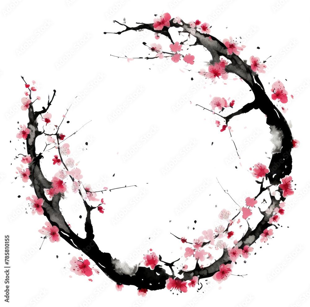 PNG Stroke outline pink sakura frame circle flower plant Stock ...