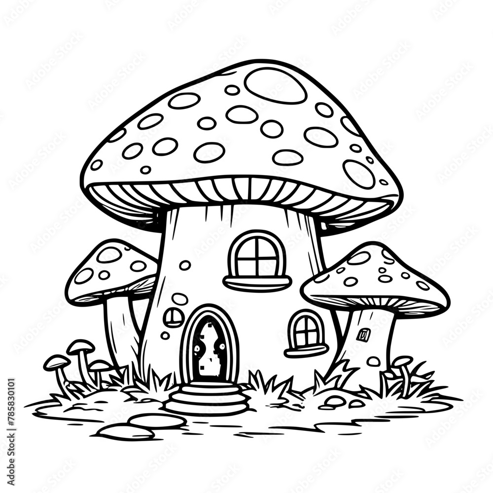 Mushroom house coloring page for kids Stock Vector | Adobe Stock