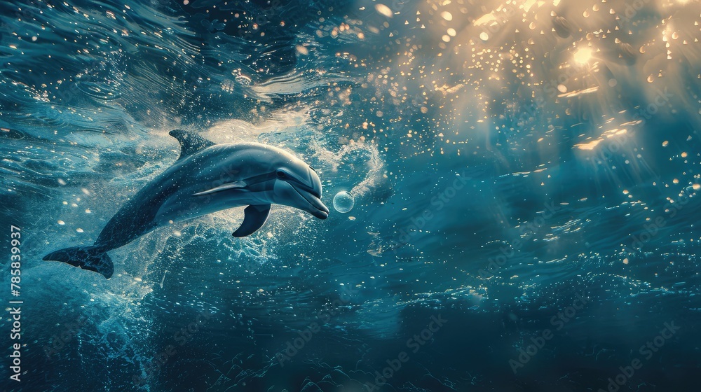 banner background National Dolphin Day theme, and wide copy space, A ...
