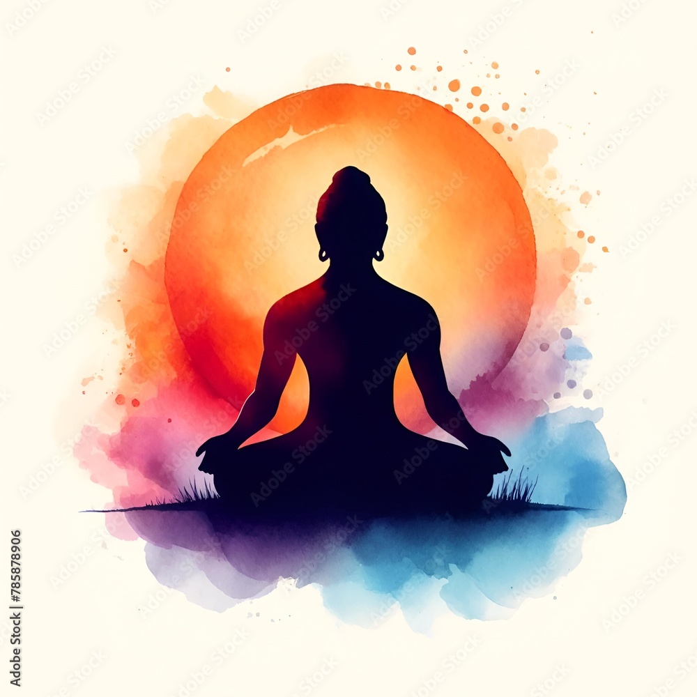 Watercolor illustration for mahavir jayanti with silhouette of lord ...