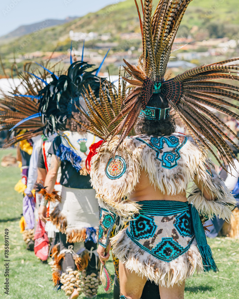 Powwow. Native Americans dressed in full regalia. Details of regalia ...
