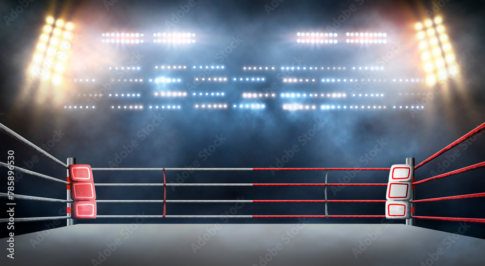 boxing ring with illumination by spotlights. - Illustration, Empty ...