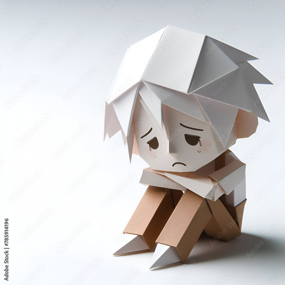 Sad Boy Explore the depths of sadness in our origami-style artwork. A ...