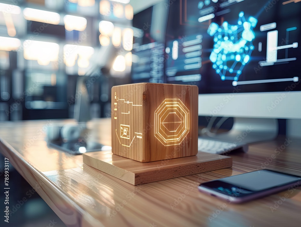 Visualizing the concept of machine learning: a wooden block placed on a ...