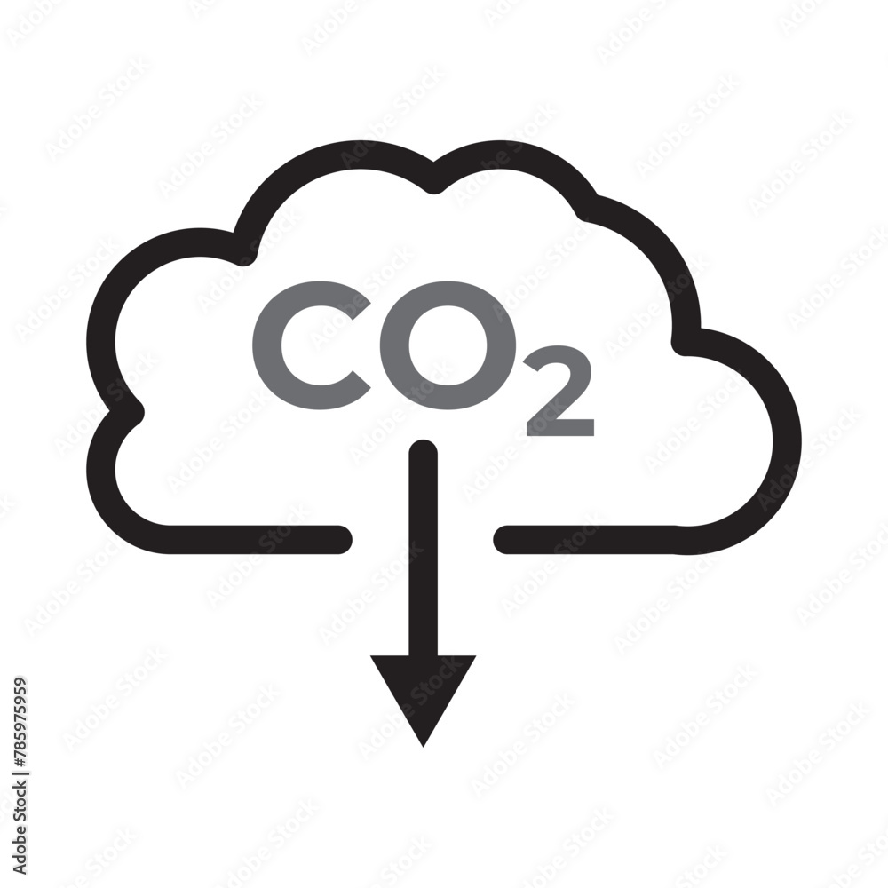 Reduce co2 gas icon set. carbon reduction cloud sign. cut c02 pictogram ...