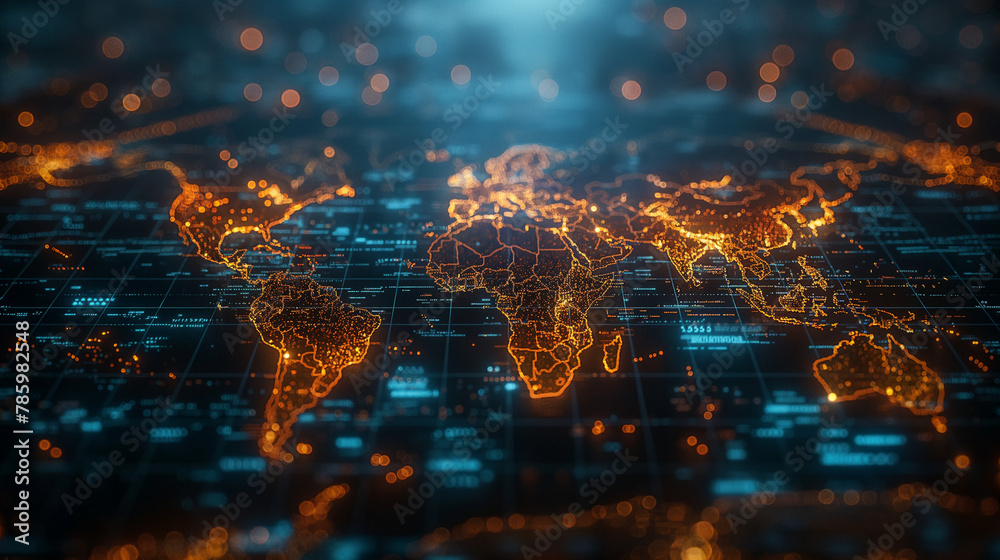 Digital world map , Globalization, Hi tech and synchronization. Stock ...