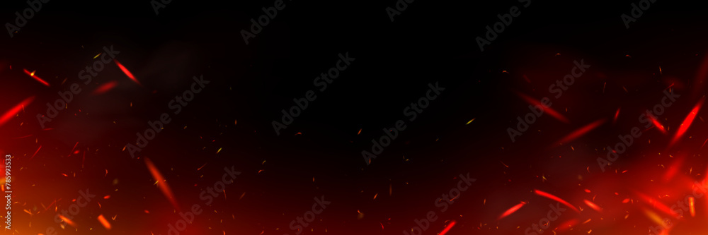 Red fire and smoke overlay with flame spark glow on black background ...