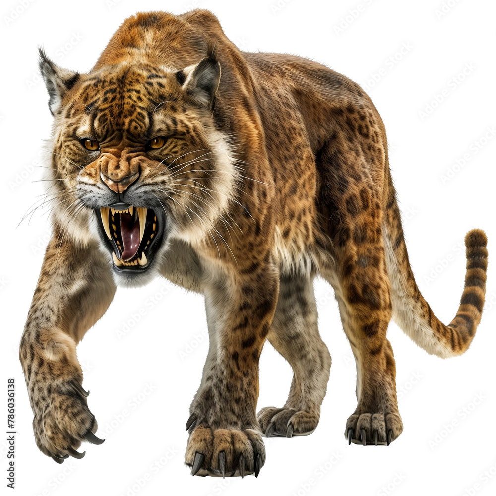 Saber-toothed cat Smilodon on transparent background. Ice age megafauna ...