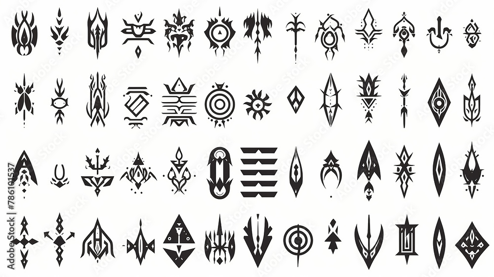 set of fictional symbols of rune icons on a white background, mystical ...