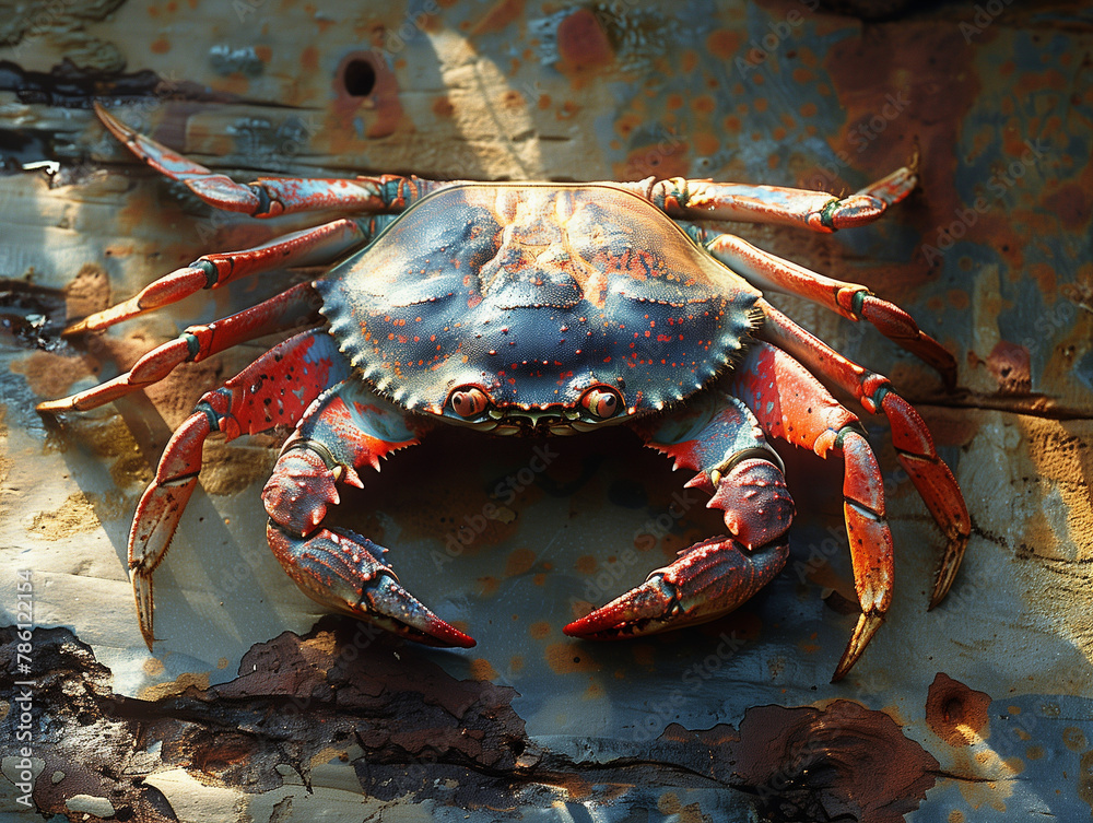 Crabe cancer rampant sur une planche, symbole d'une maladie mortelle et ...