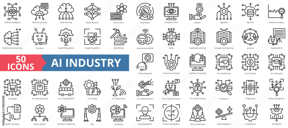 Artificial intelligence icon collection set. Containing machine ... Artificial intelligence icon collection set. Containing machine ...