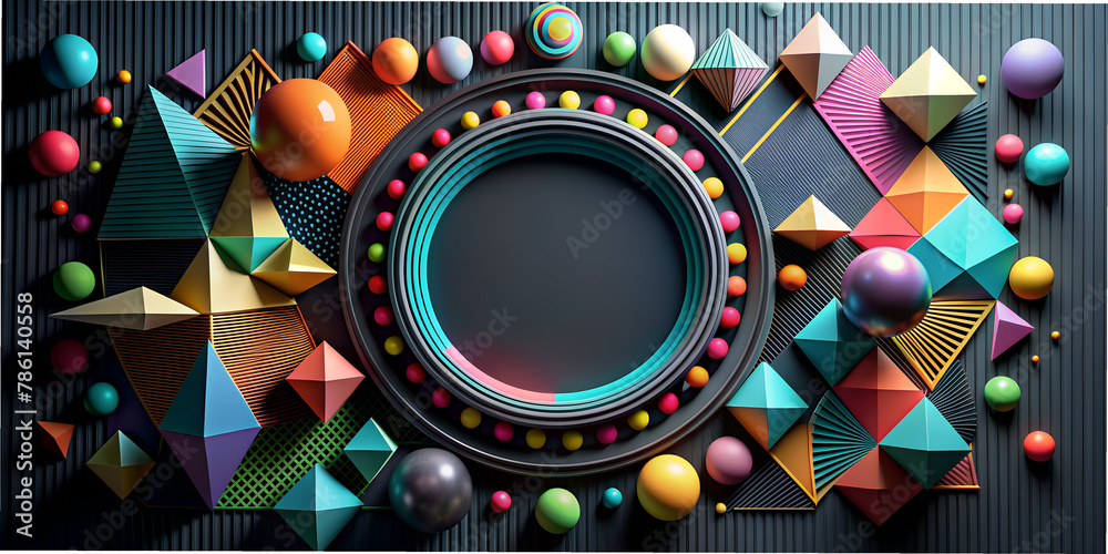 , circle, geometric shapes, in 3D style, colors, shapes, graphics ...