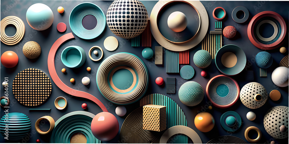 , circle, geometric shapes, in 3D style, colors, shapes, graphics ...