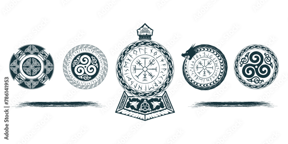 Viking symbols isolated set. Hand drawn collection of scandinavian ...